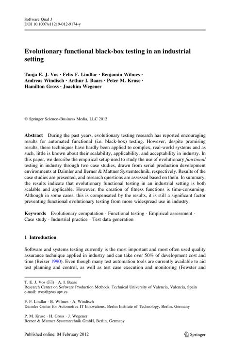 Pdf Evolutionary Functional Black Box Testing In An Industrial Setting