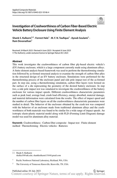 Investigation Of Crashworthiness Of Carbon Fiber Based Electric Vehicle Battery Enclosure Using