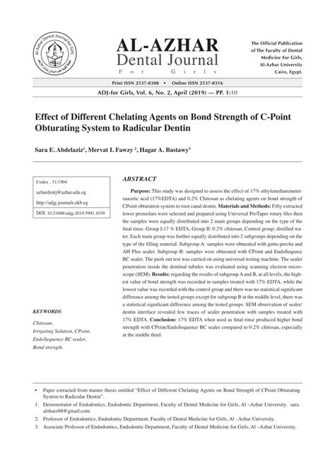 Pdf Effect Of Different Chelating Agents On Bond Strength Of C Point