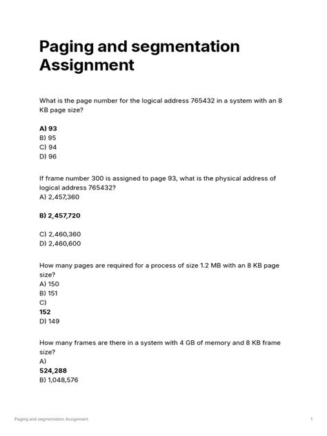 Paging And Segmentation Assignment Pdf