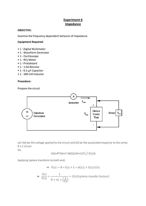 Experiment 6 Impedances Warning Tt Undefined Function 32 Warning