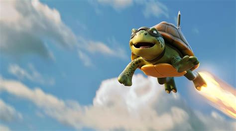 Premium Photo A Cartoon Turtle Wearing Goggles Flies Through The Sky On A Rocket