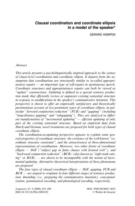Pdf Clausal Coordination And Coordinative Ellipsis In A Model Of The Speaker