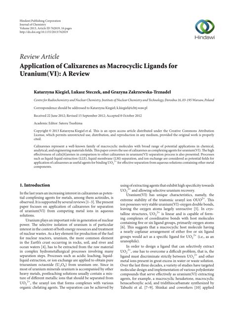 Pdf Cheminform Abstract Application Of Calixarenes As Macrocyclic