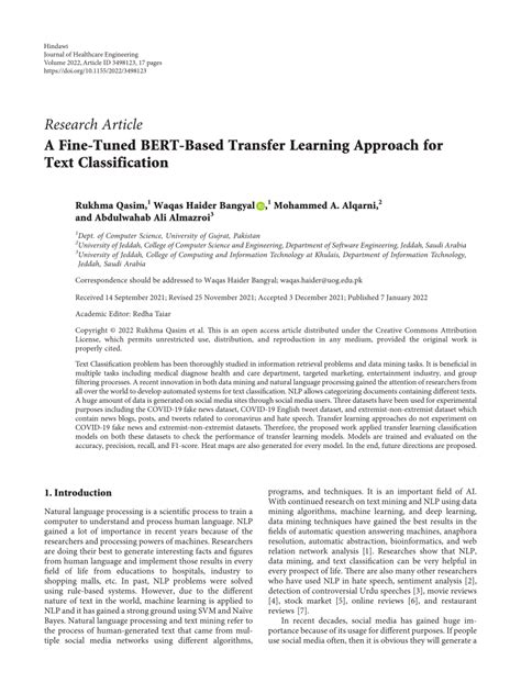 pdf a fine tuned bert based transfer learning approach for text