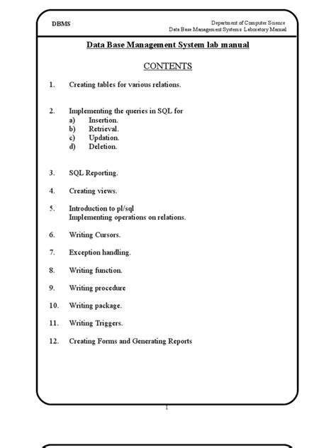 Data Base Management System Lab Manual Download Free Pdf Plsql Databases