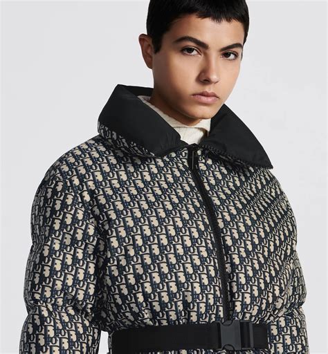 Dioralps Belted Puffer Jacket Blue Dior Oblique Quilted Technical