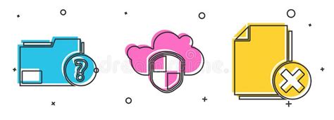 Set Add New Folder Cloud Download And Document Folder With Clock White Square Button Stock