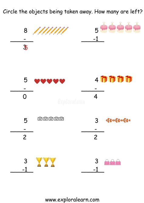 subtraction worksheets picture subtraction count subtract cross out