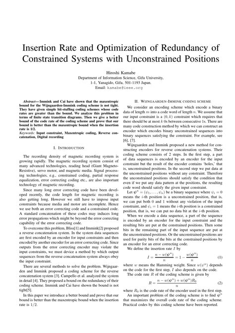 Pdf Insertion Rate And Optimization Of Redundancy Of Constrained