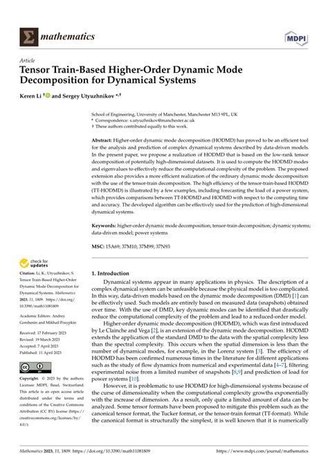 Pdf Tensor Train Based Higher Order Dynamic Mode Decomposition For