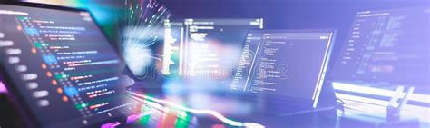 Program Code On A Computer Monitor With Fiber Optic Background Internet And Technology Concept