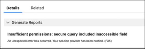 Fieldfx Insufficient Permissions Secure Query Included Inaccessible