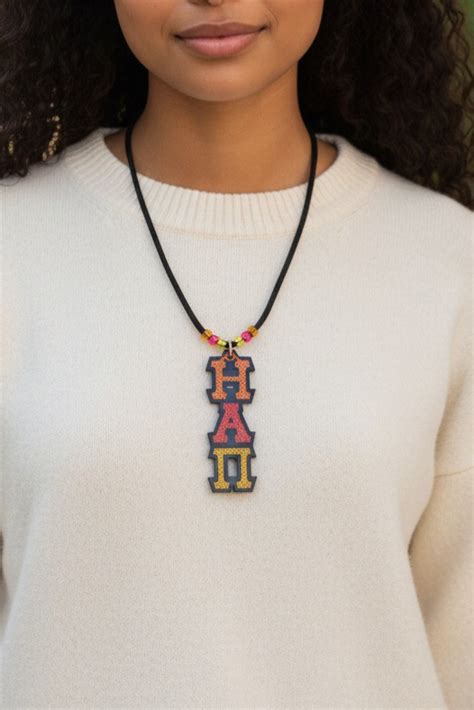 Eta Alpha Pi Tiki Necklace For Service Sorority Tri Color On Black Ac