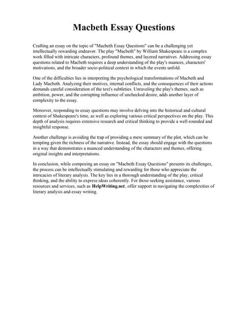 Macbeth Essay Questionspdf Fiction Books And Literature