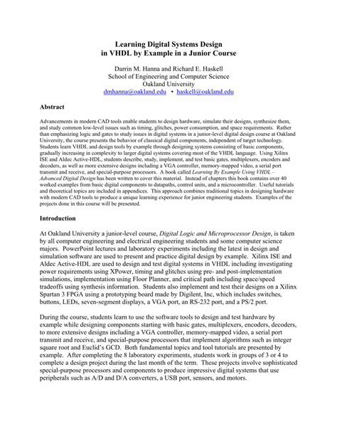 Pdf Learning Digital Systems Design In Vhdl By Example In A Gunn