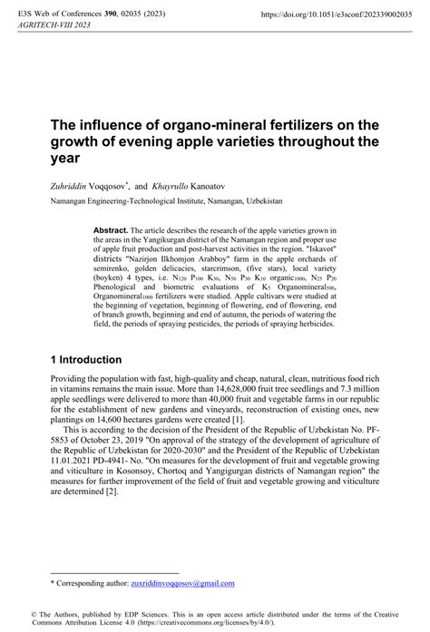 Pdf The Influence Of Organo Mineral Fertilizers On The Growth Of Evening Apple Varieties