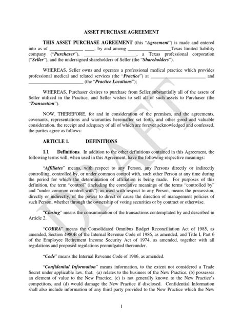 Form Of Asset Purchase Agreement For Assignment Pdf Employment Taxes