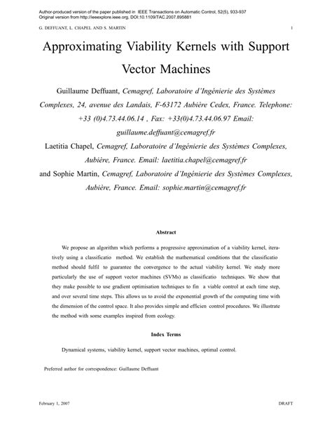 Pdf Approximating Viability Kernels With Support Vector Machines