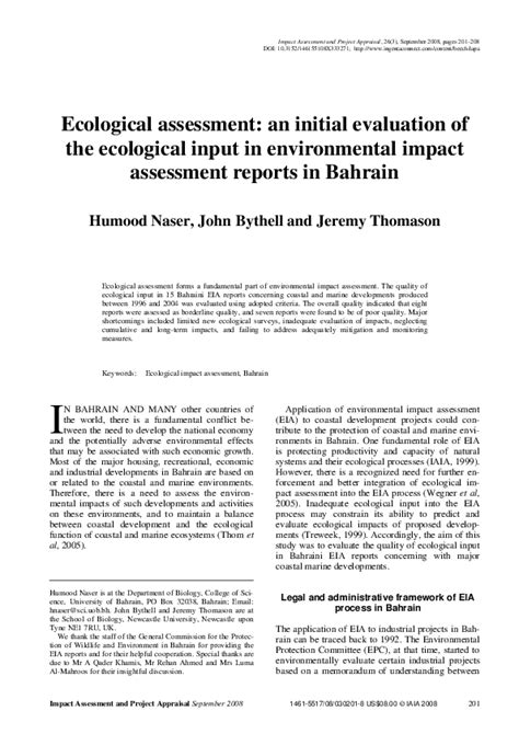 Pdf Ecological Assessment An Initial Evaluation Of Ecological Input