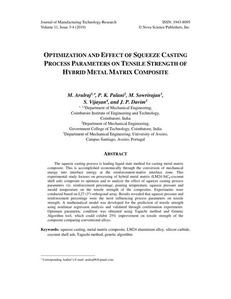 pdf optimization and effect of squeeze casting process parameters on