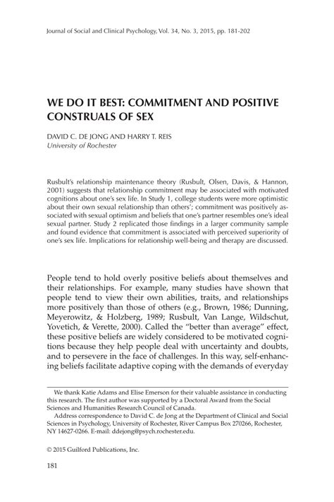 Pdf We Do It Best Commitment And Positive Construals Of Sex