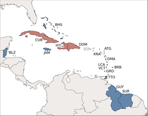 Map Of Caribbean Sids All Coloured Countries The Countries Coloured