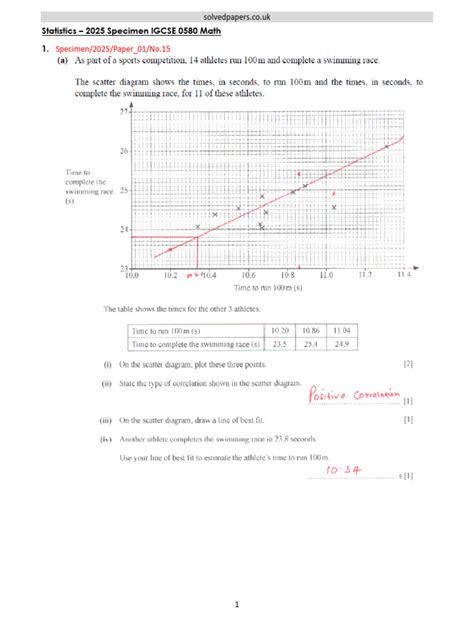 2025 Statistics Igcse 0580 Math Specimen Solved Pdf