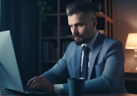 premium photo business man using computer at home