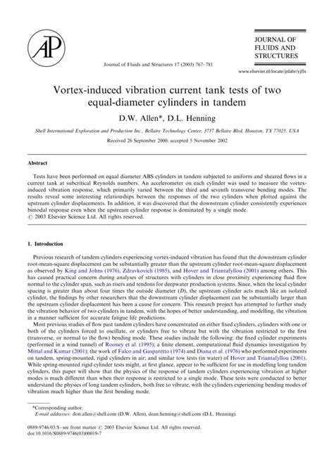 Pdf Vortex Induced Vibration Current Tank Tests Of Two Equal Diameter