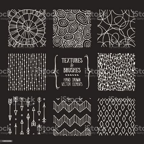 선형 손으로 그린 패턴 추상 텍스처 브러쉬 스트로크 포스터 전단지 디자인 서식 파일입니다 벡터 클립 아트 컬렉션 검은 배경에 고립입니다 개성 개념에 대한 스톡 벡터 아트 및