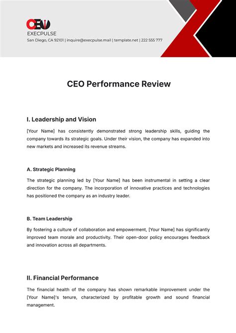 Free Ceo Performance Review Template To Edit Online