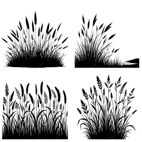 Premium Vector Grass Silhouette Vector Illustration Set