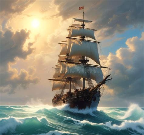 Illustration Of Medieval Ship In Ocean Stock Illustration Illustration Of Historical History