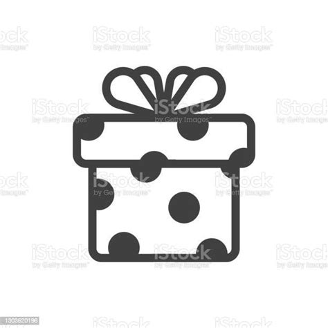 리본선물 상자 아이콘 닫힌 상자의 간단한 이미지입니다 어두운 물방울무늬는 흰색 배경에 텍스처를 점합니다 순수한 흰색 배경에 격리된 벡터입니다 0명에 대한 스톡 벡터 아트 및