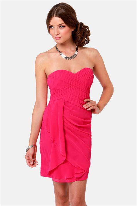 Sultry Fuchsia Pink Dress Strapless Dress 7200 Lulus
