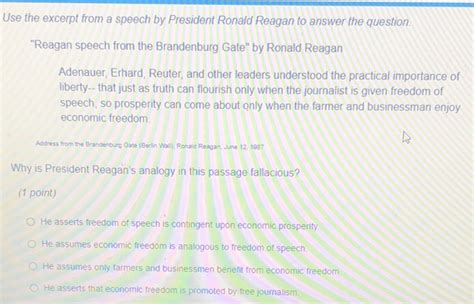 Use The Excerpt From A Speech By President Ronald Reagan To Answer The