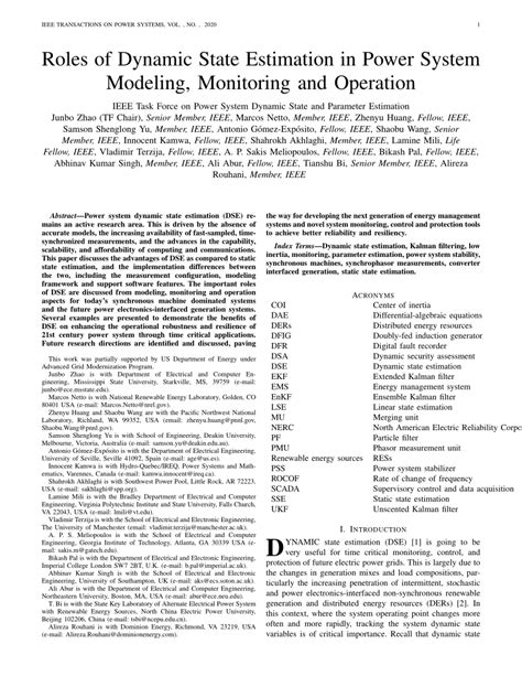Pdf Roles Of Dynamic State Estimation In Power System Modeling Monitoring And Operation