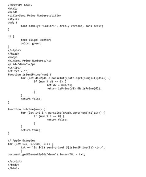 Javascript Code For Semiprime Numbers Html Code For Paragraphs Css