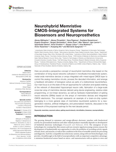 Pdf Neurohybrid Memristive Cmos Integrated Systems For Biosensors And Neuroprosthetics