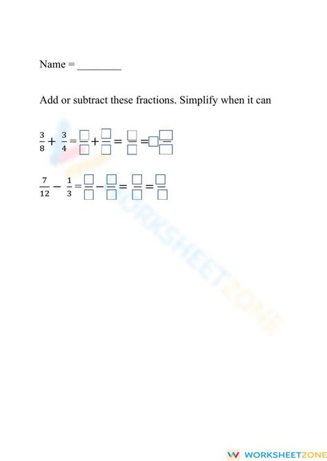 Add And Subtract Fraction Review Quiz Worksheet