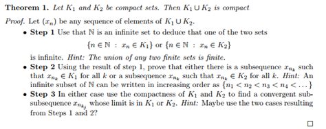 Solved Theorem 1 Let Ki And K2 Be Compact Sets Then Ki U