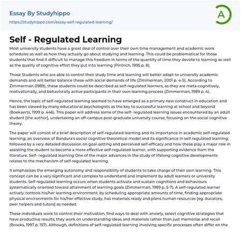 Self Regulated Learning Essay Example