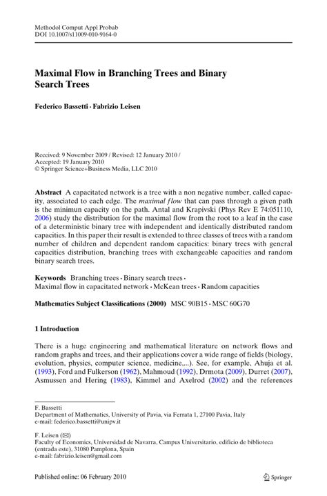 pdf maximal flow in branching trees and binary search trees