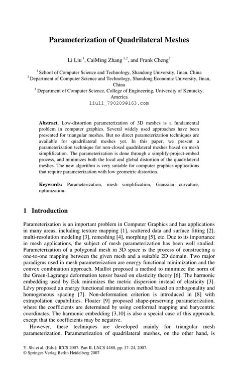 Pdf Parameterization Of Quadrilateral Meshes