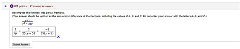 solved decompose the function into partial fractions your answer