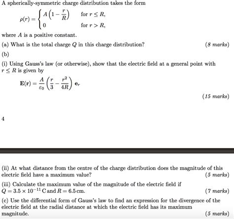 Solved A Spherically Symmetric Charge Distribution Takes The Form A