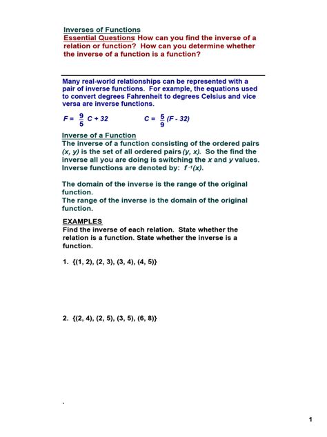 1 30 13 Inverses Of Functions Pdf Function Mathematics Algebra