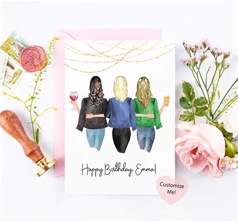 3 Best Friends Birthday Card Mom And 2 Girls Custom Birthday Card