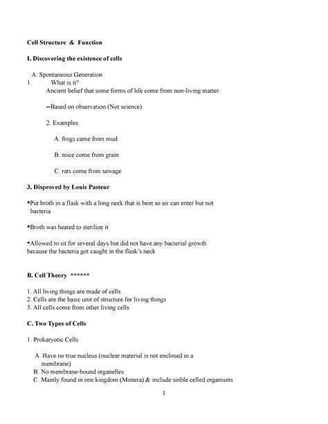 Celloutline PDF Cells Cell Structure Function I Discovering The Existence Of Cells A Studocu